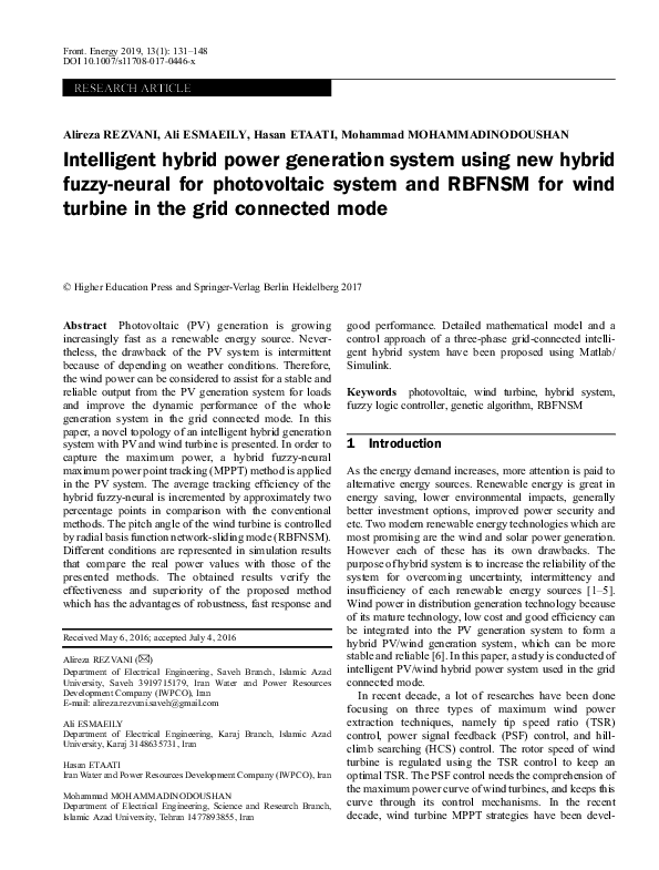 Pdf Intelligent Hybrid Power Generation System Using New Hybrid Fuzzy Neural For Photovoltaic