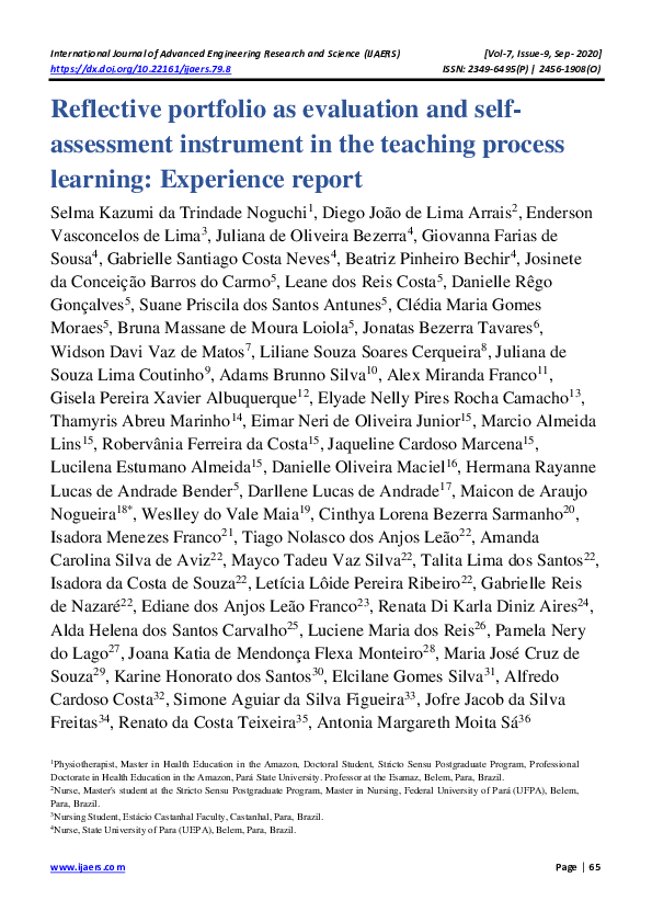 (PDF) Reflective portfolio as evaluation and self- assessment ...