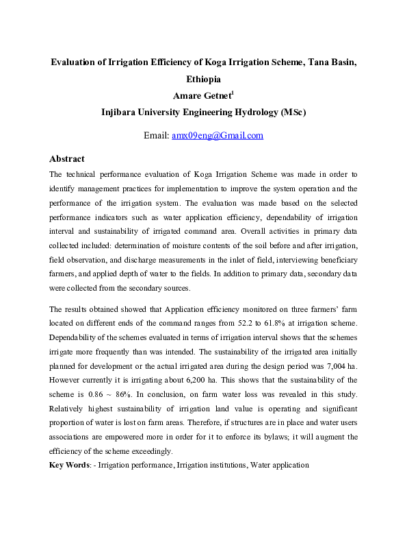 (DOC) Evaluation of Irrigation Efficiency of Koga Irrigation Scheme ...