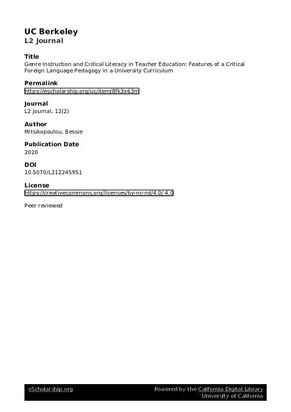 (PDF) UC Berkeley L2 Journal Title Genre Instruction and Critical ...