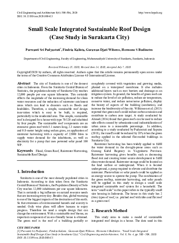 (PDF) Small Scale Integrated Sustainable Roof Design (Case Study in ...