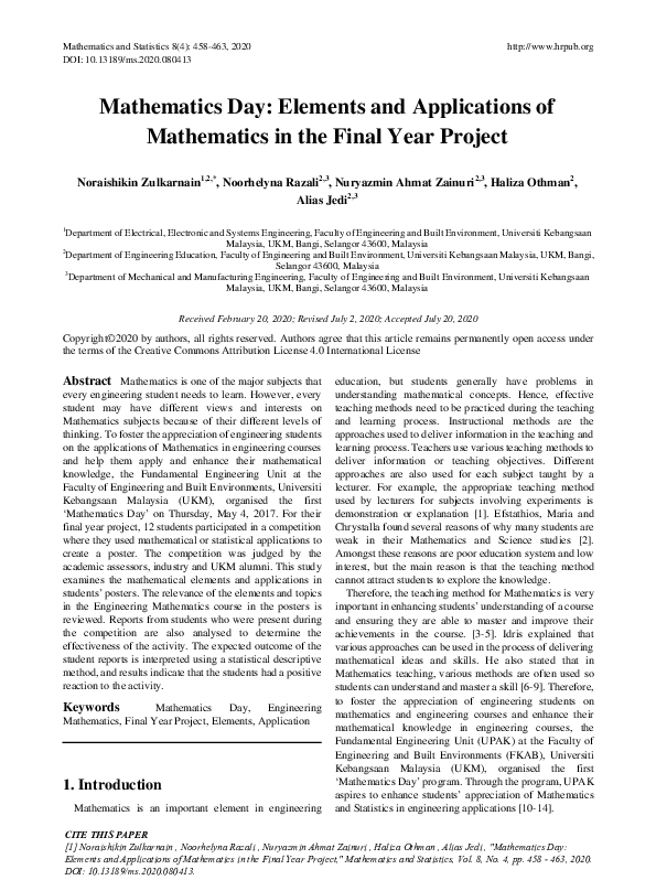 (PDF) Mathematics Day: Elements and Applications of Mathematics in the ...