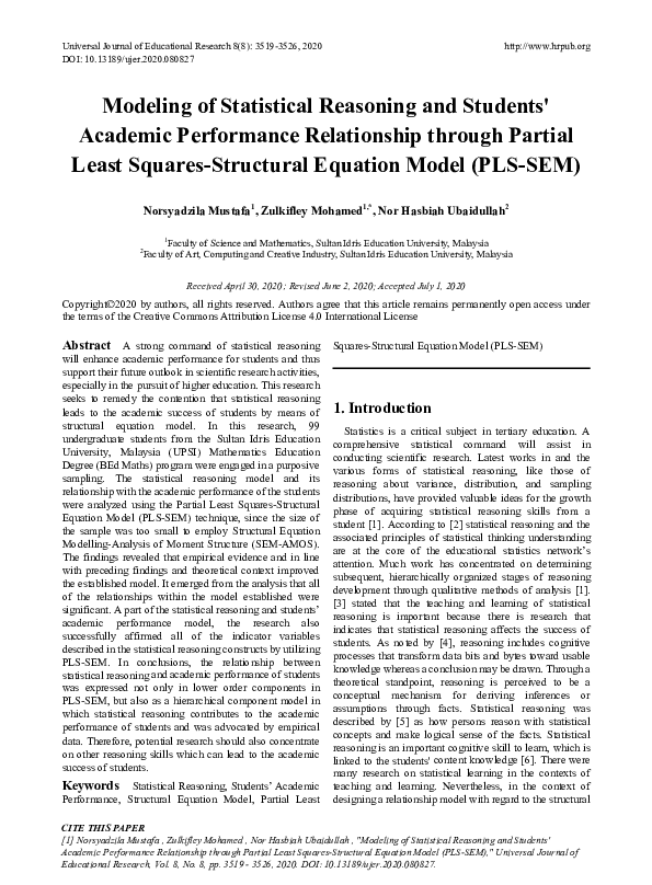 (PDF) Modeling of Statistical Reasoning and Students' Academic Performance Relationship through ...
