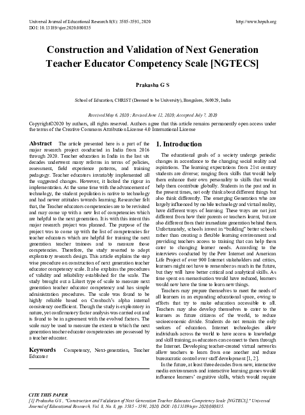 (PDF) Construction and Validation of Next Generation Teacher Educator ...