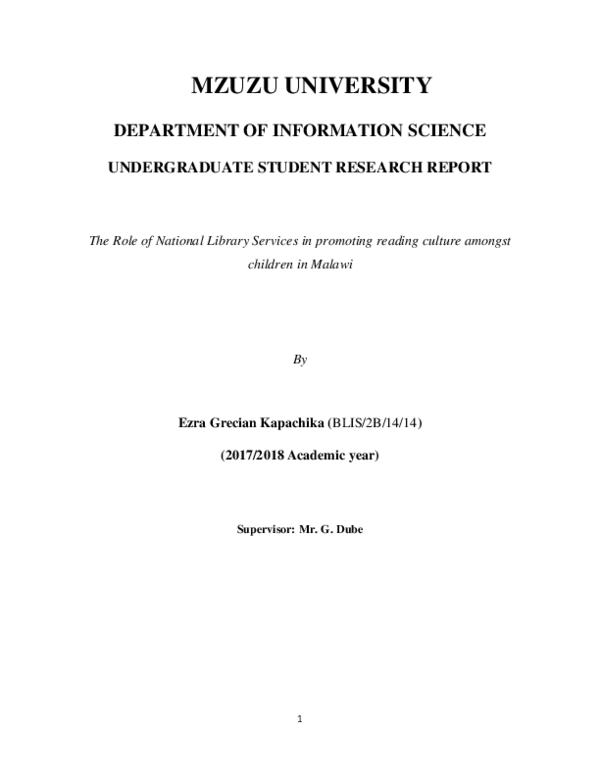 (PDF) The role of Malawi National Library in Promoting Reading Culture