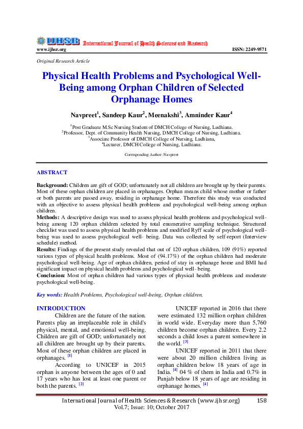 (PDF) Physical Health Problems and Psychological Well- Being among ...