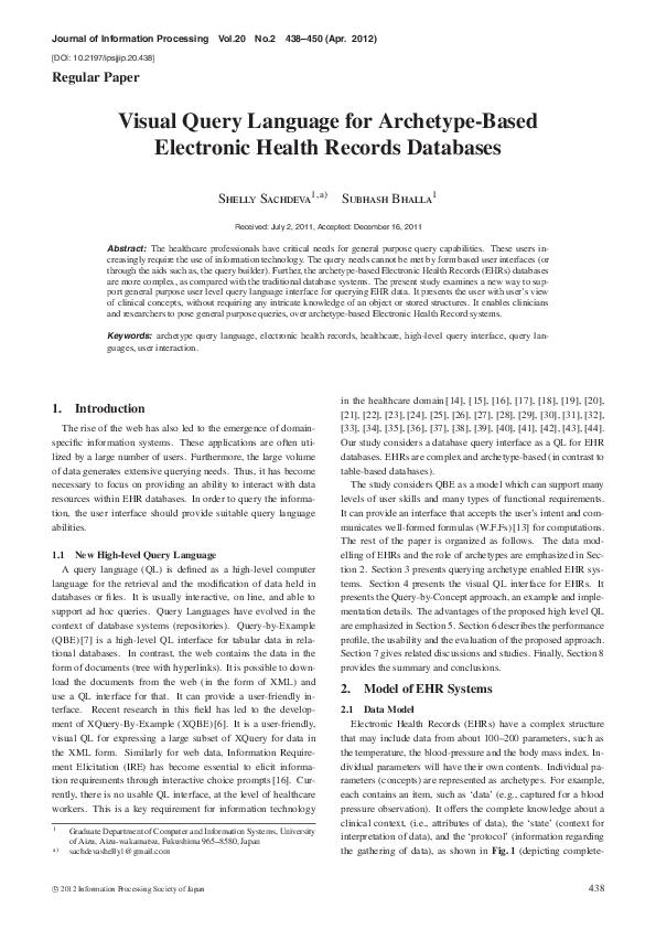 (PDF) Visual Query Language for Archetype-Based Electronic Health Records Databases