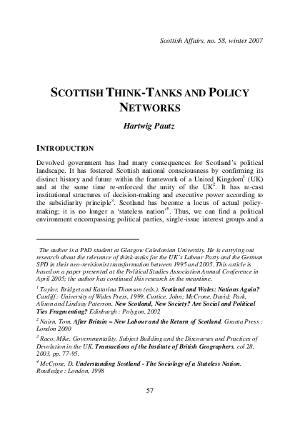 (PDF) Scottish Think-Tanks and Policy Networks