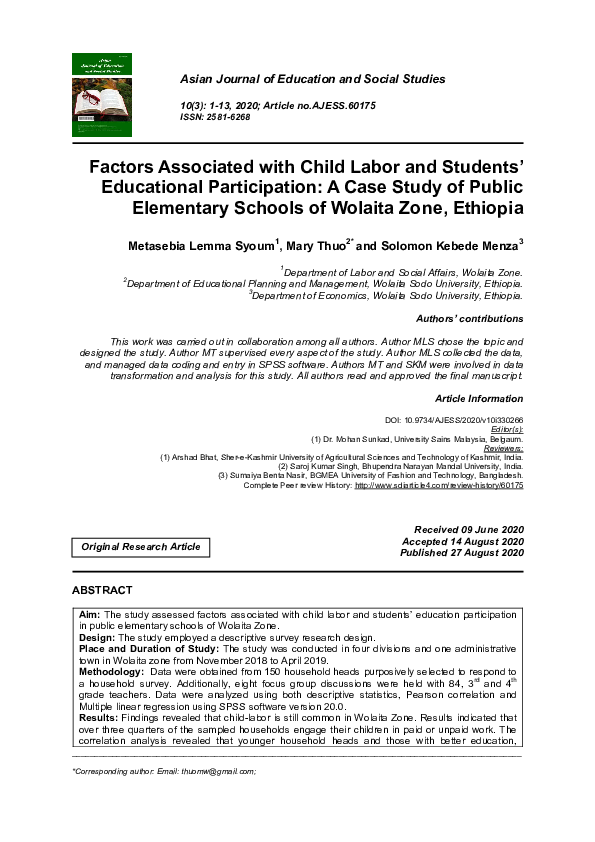 (PDF) Assessment of the impact of child labour on children educational ...
