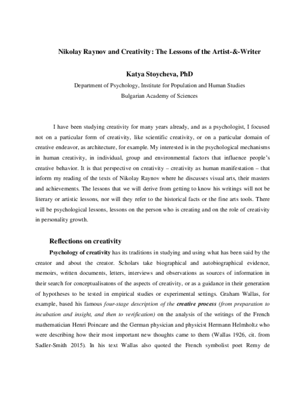 (PDF) Nikolay Raynov and Creativity: The Lessons of the Artist-&-Writer