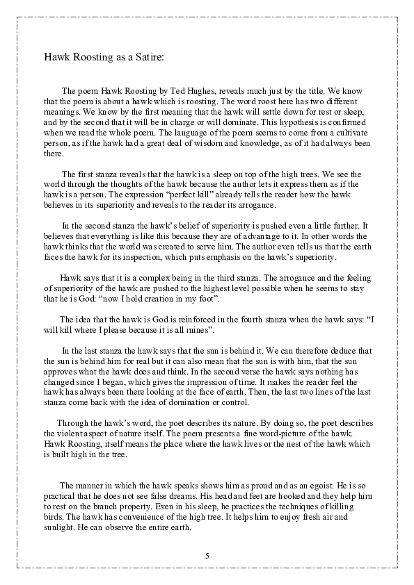 (DOC) Hawk Roosting as a Satire