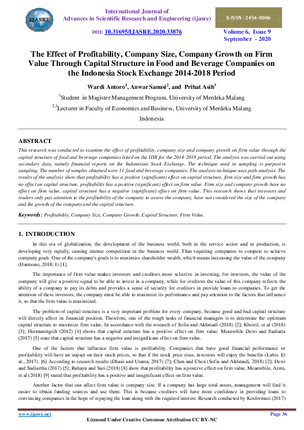 (PDF) The Effect of Profitability, Company Size, Company Growth on Firm Value Through Capital ...