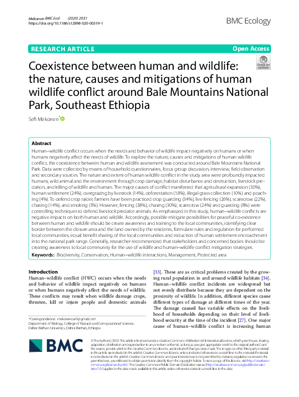 (PDF) Coexistence between human and wildlife: the nature, causes and ...