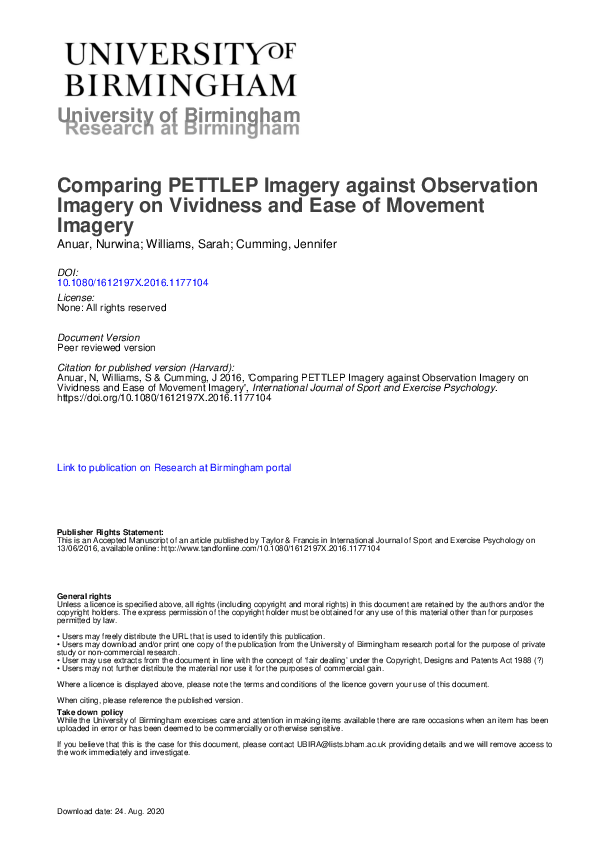 (PDF) Comparing PETTLEP Imagery against Observation Imagery on ...