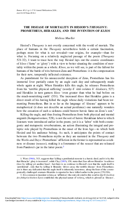 (PDF) The Disease of Mortality in Hesiod's Theogony: Prometheus ...