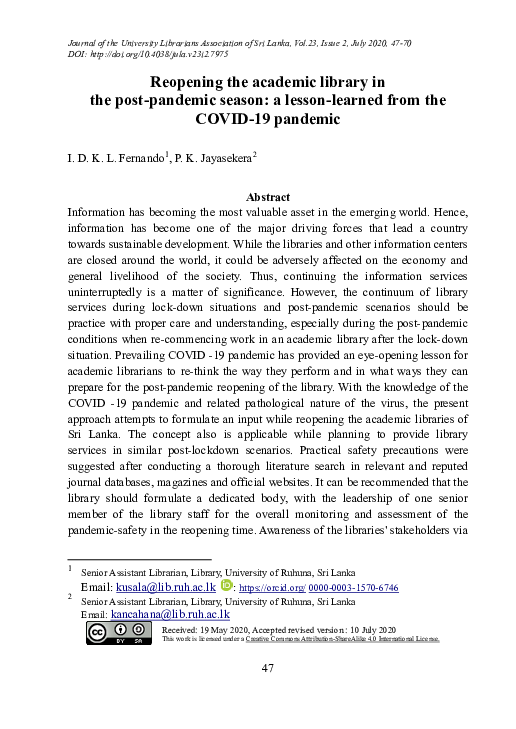 (PDF) Reopening the academic library in the post-pandemic season: a ...