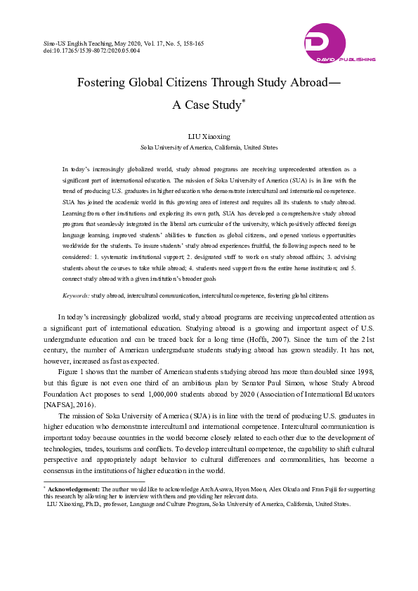 (PDF) Fostering Global Citizens Through Study Abroad- A Case Study