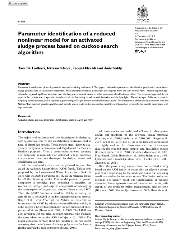 (PDF) Article Parameter identification of a reduced nonlinear model for an activated sludge ...