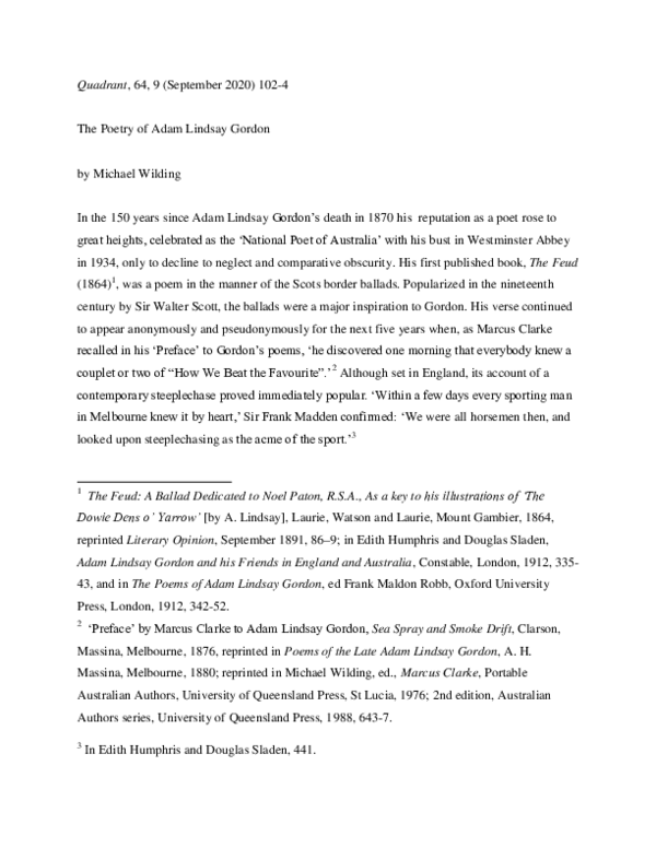 (PDF) The Poetry of Adam Lindsay Gordon