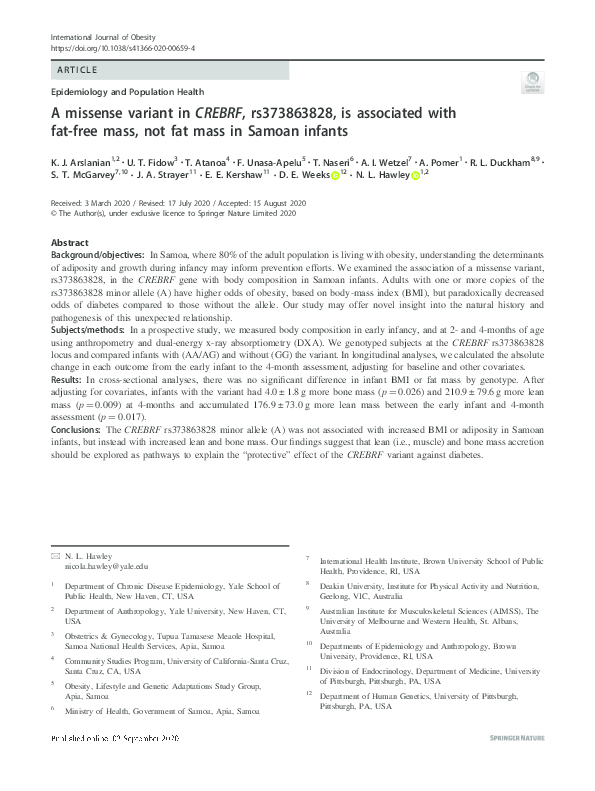 (PDF) A missense variant in CREBRF, rs373863828, is associated with fat ...