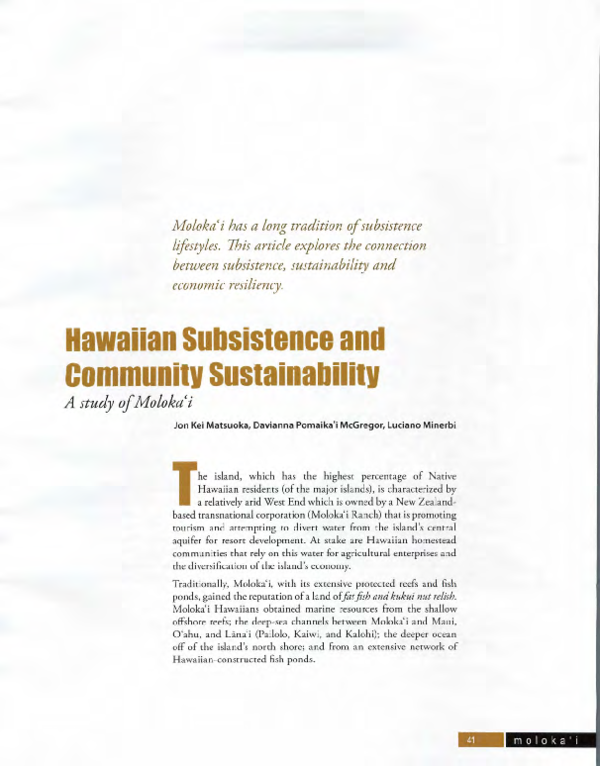 (PDF) Hawaiian Subsistence and Communitv Sustainabilitv A study of ...