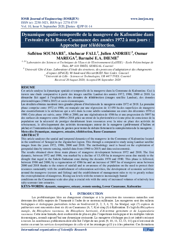 (PDF) Dynamique De La Mangrove De Thiobon Dans L’estuaire De La ...