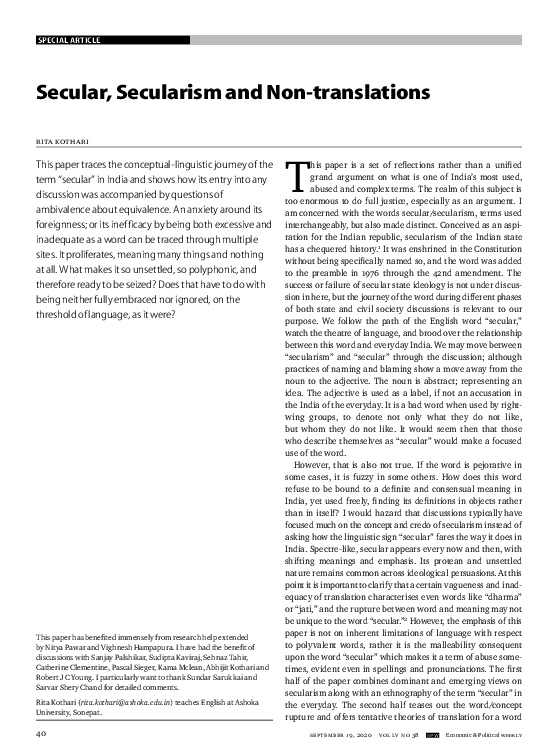 (PDF) Secular, Secularism and Non-translations