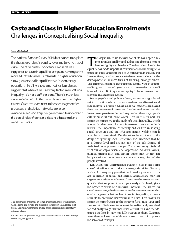 (PDF) Caste and Class in Higher Education Enrolments Challenges in ...