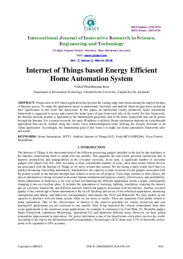 (PDF) Internet of Things based Energy Efficient Home Automation System