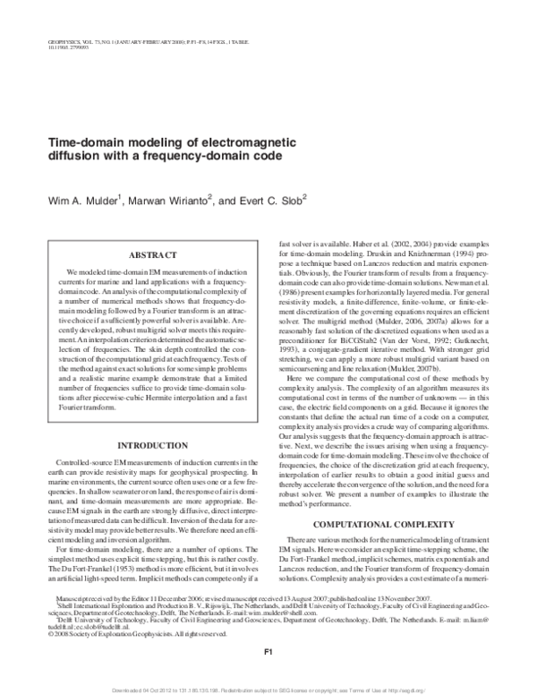 Pdf Time Domain Modeling Of Electromagnetic Diffusion With A Frequency Domain Code