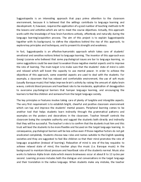 (DOC) Suggestopedia a language teaching method by Sultanul Arafin Johnny