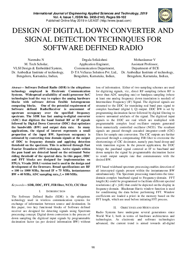 (PDF) DESIGN OF DIGITAL DOWN CONVERTER AND SIGNAL DETECTION TECHNIQUES ...