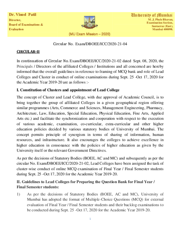 (PDF) Circular Guidelines For Online Examinations Dt 13th September 2020