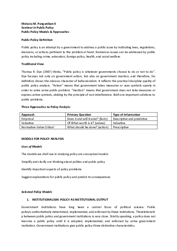 (DOC) Public Policy Models