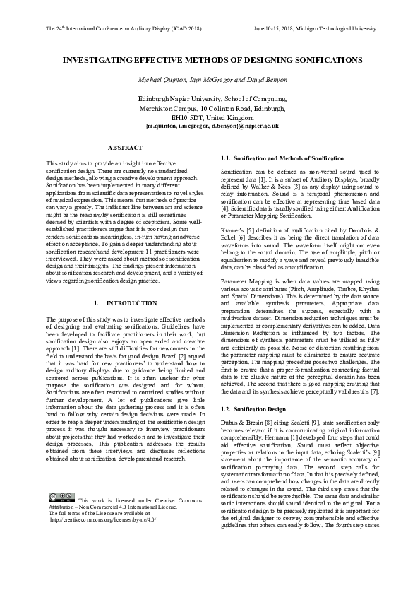 (PDF) INVESTIGATING EFFECTIVE METHODS OF DESIGNING SONIFICATIONS
