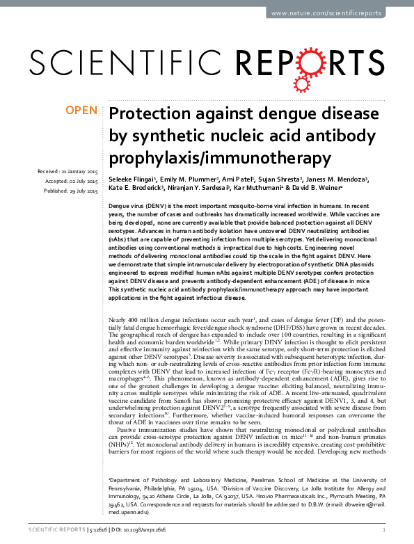 (PDF) Protection against dengue disease by synthetic nucleic acid ...
