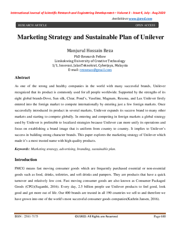 (PDF) Marketing Strategy and Sustainable Plan of Unilever