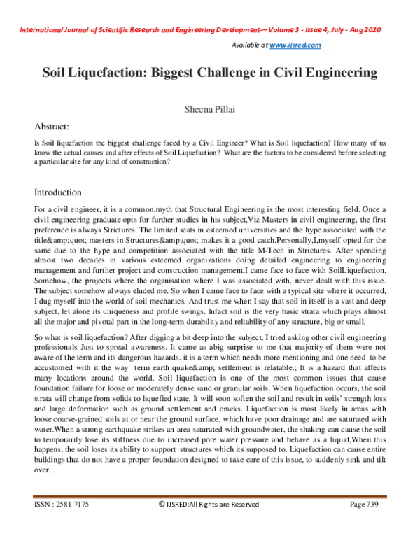 (PDF) Soil Liquefaction: Biggest Challenge in Civil Engineering