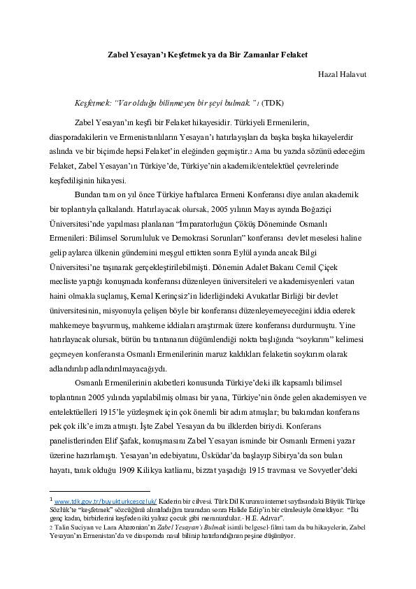 (PDF) Zabel Yesayan'ı Keşfetmek ya da Bir Zamanlar Felaket