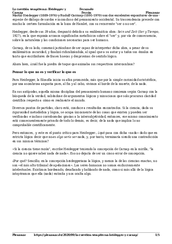 (PDF) La cuestión sempiterna: Heidegger y Carnap