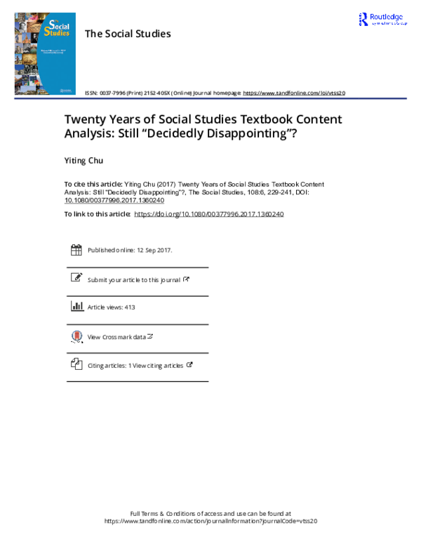 (PDF) Twenty Years of Social Studies Textbook Content Analysis: Still ...