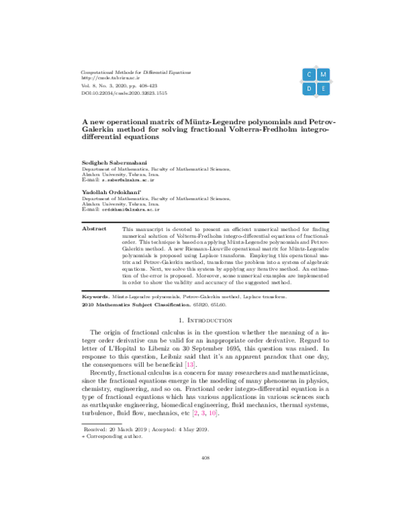 (PDF) A new operational matrix of Muntz-Legendre polynomials and Petrov-Galerkin method for ...