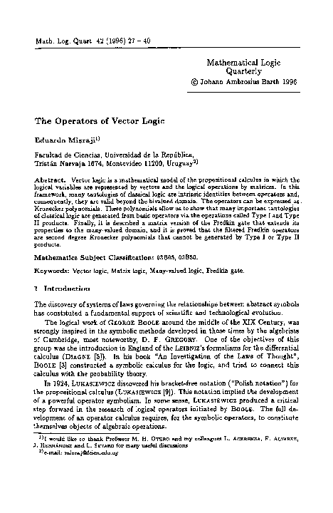 (PDF) The Operators of Vector Logic