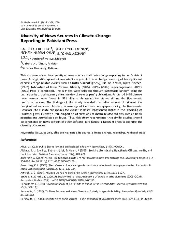 (PDF) Diversity of News Sources in Climate Change Reporting in ...
