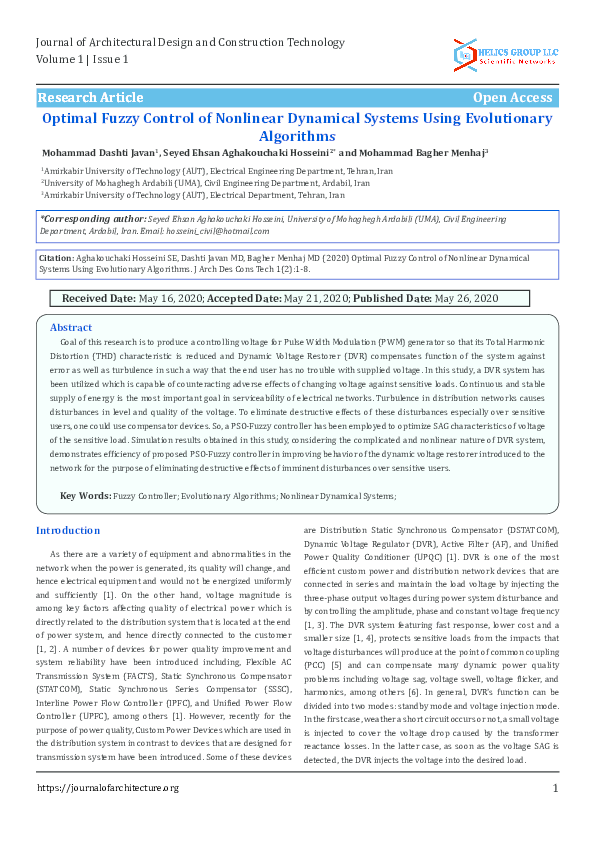 (PDF) Optimal Fuzzy Control of Nonlinear Dynamical Systems Using Evolutionary Algorithms