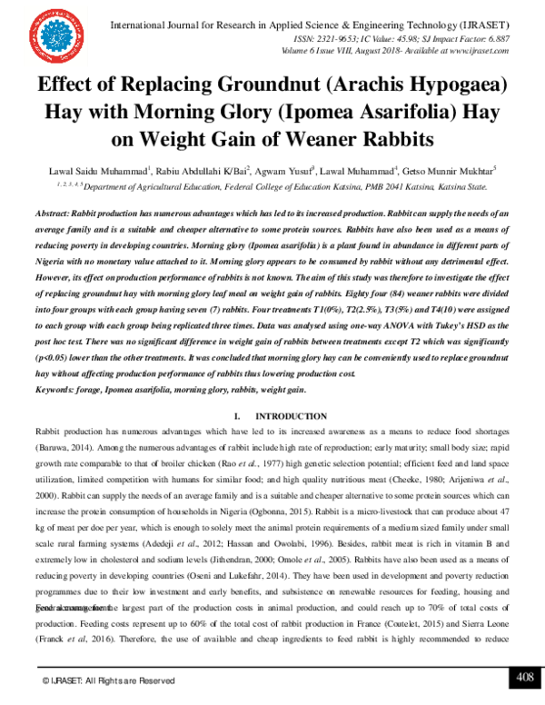(PDF) Effect of Replacing Groundnut (Arachis Hypogaea) Hay with Morning ...
