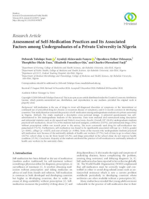 (PDF) Assessment of Self-Medication Practices and Its Associated ...