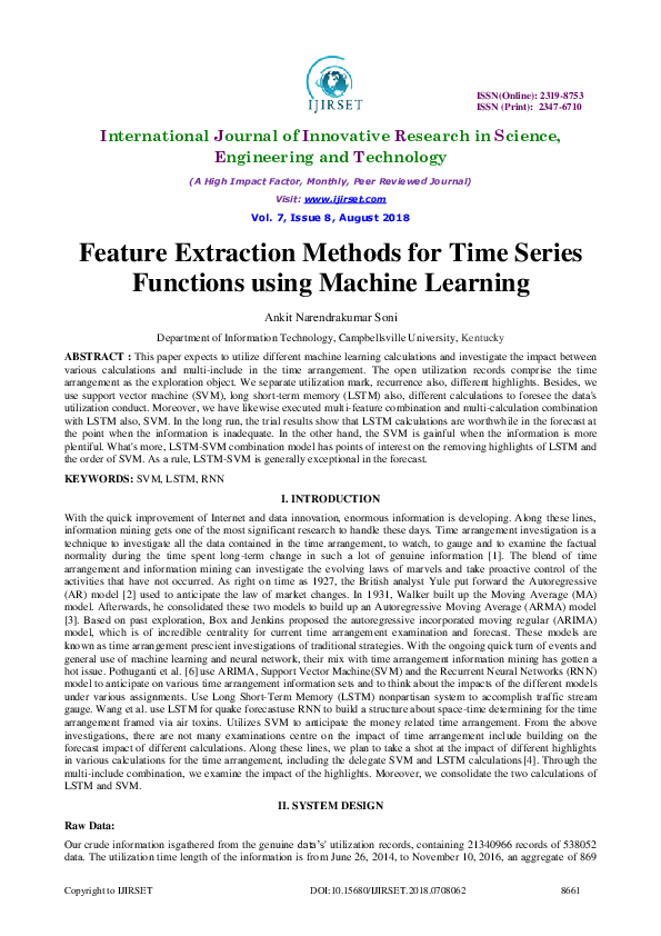 Pdf Feature Extraction Methods For Time Series Functions Using Machine Learning