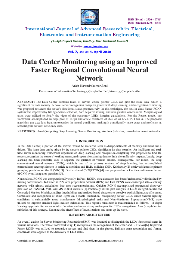 (PDF) Data Center Monitoring using an Improved Faster Regional Convolutional Neural Network