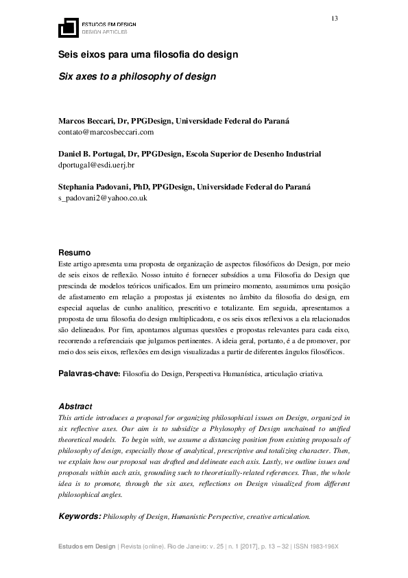 (PDF) Seis eixos para uma filosofia do design
